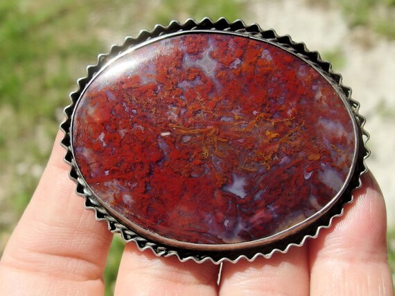Large Rio Grande Filament or Plume Agate Pin/Pendant,… - Gem