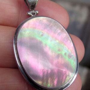 925 Oval Abalone Pendant, Goes From Subdued to Vivid Colors, Signed ...