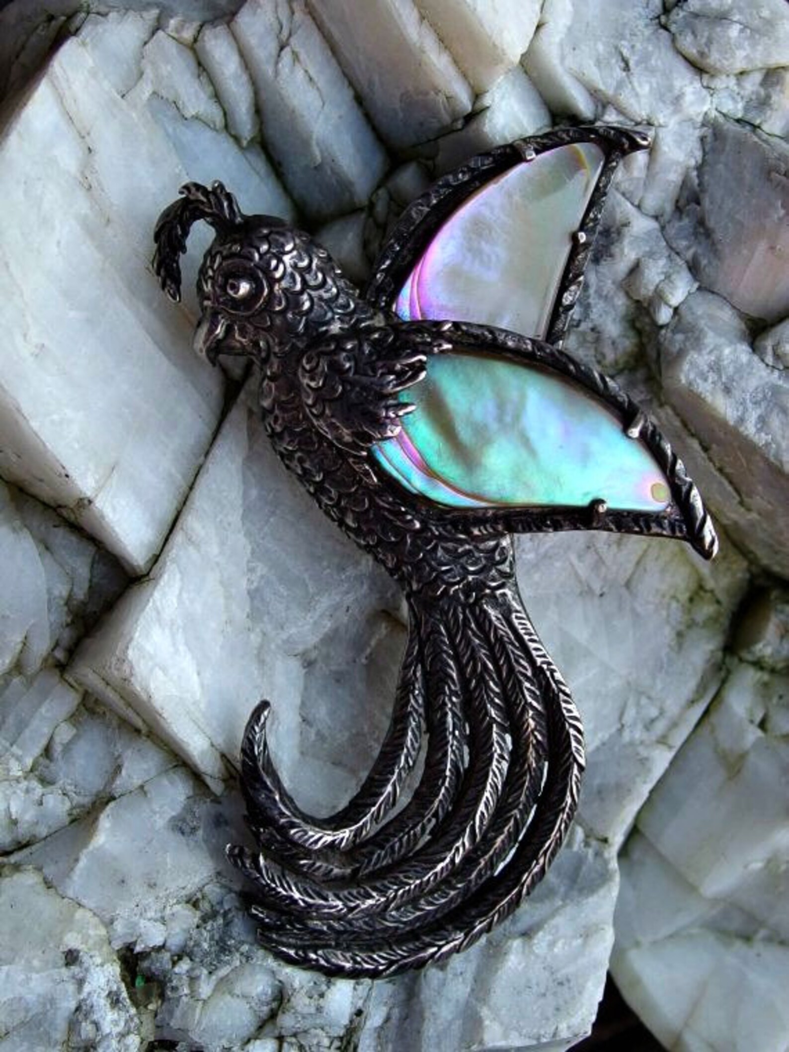 Highly Detailed Sterling Silver Bird Brooch or Pin Abalone - Etsy