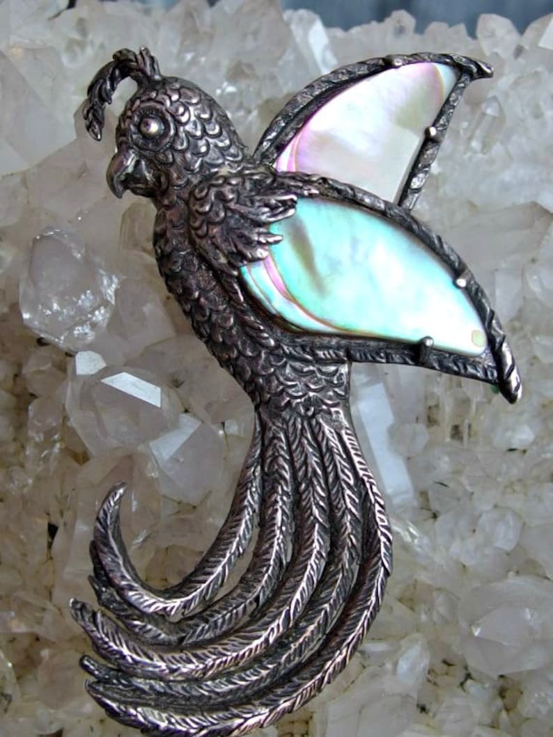 Highly Detailed Sterling Silver Bird Brooch or Pin Abalone - Etsy