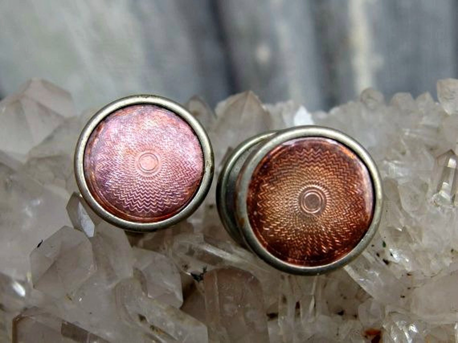 Engine Turned Copper Top Cuff Links Snap Style Barrel Shape - Etsy