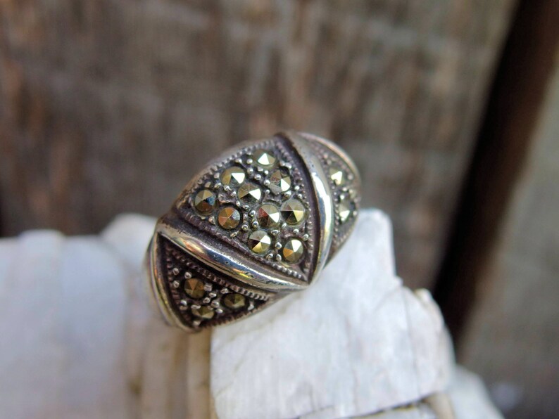 Sterling Silver Marcasite Dome Style Ring Pave Set Stones on | Etsy