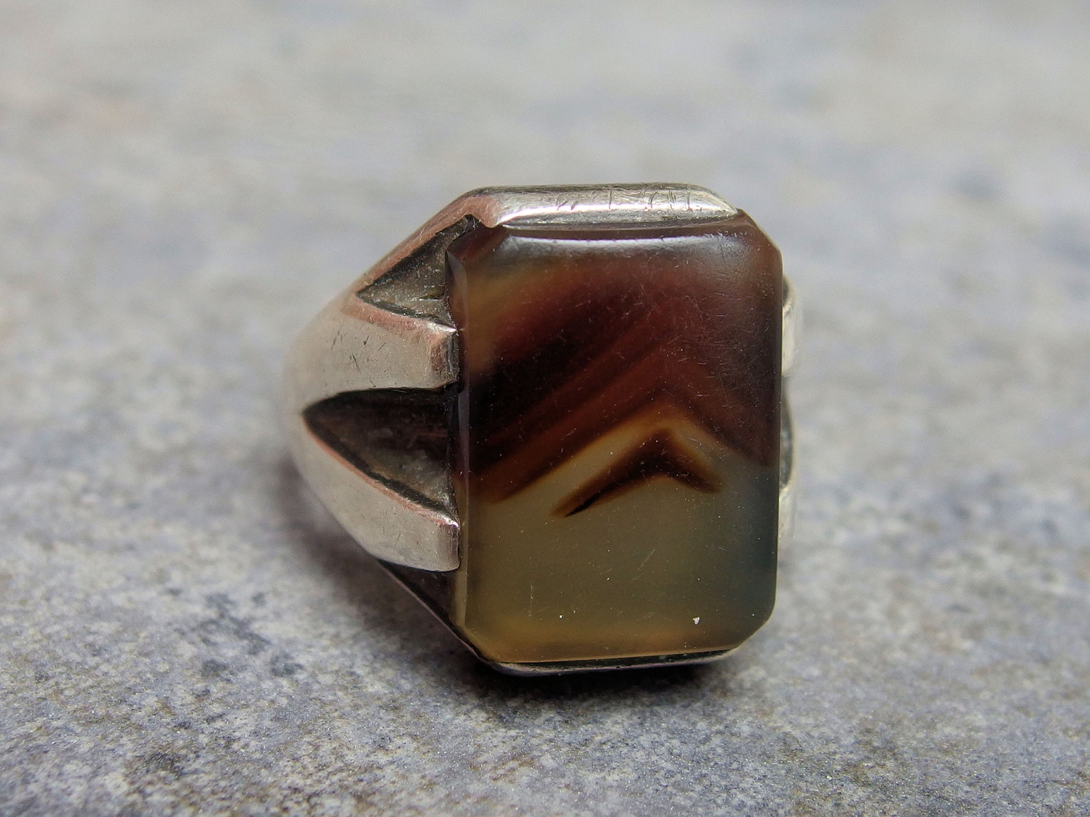 Banded Agate Sterling Silver Ring Translucent Stone With - Etsy