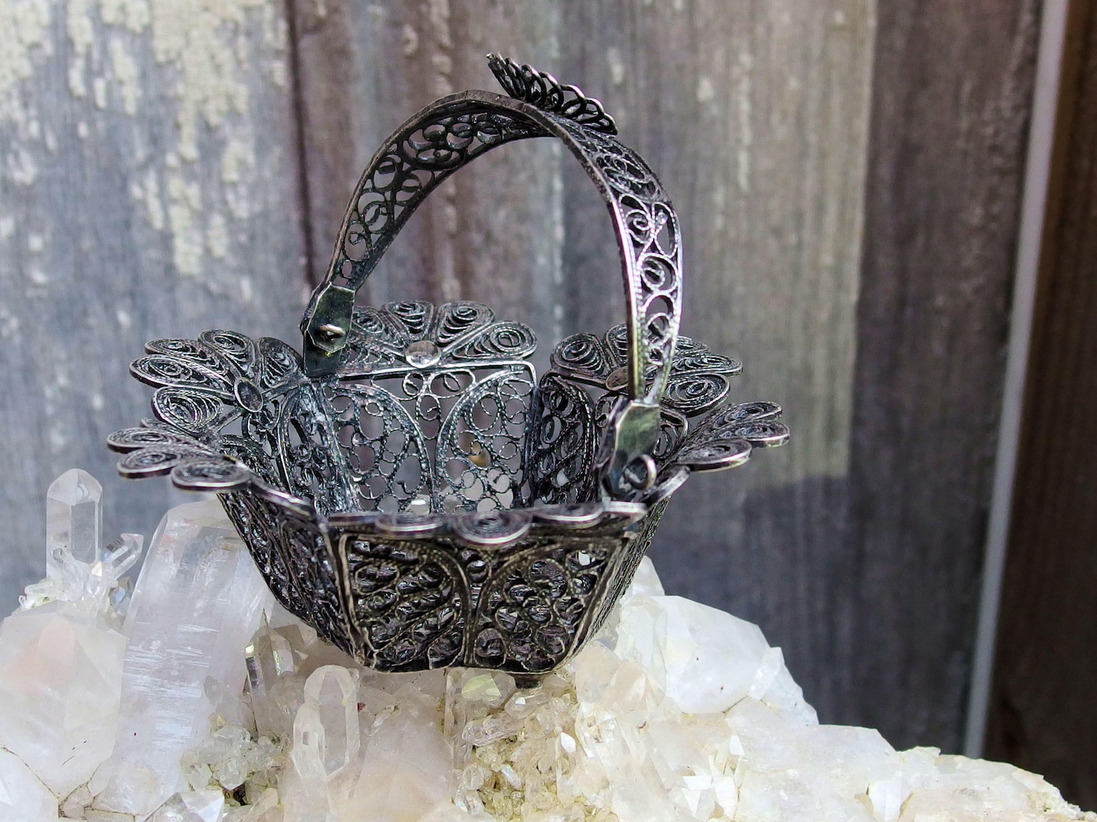 Etruscan Style Silver Filigree Spun Wire Basket, Intricate Floral ...