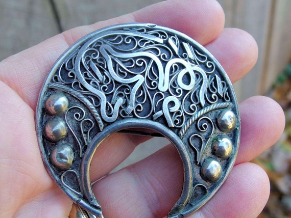 Antique Islamic 800 Silver Crescent Brooch, Elaborate… - Gem