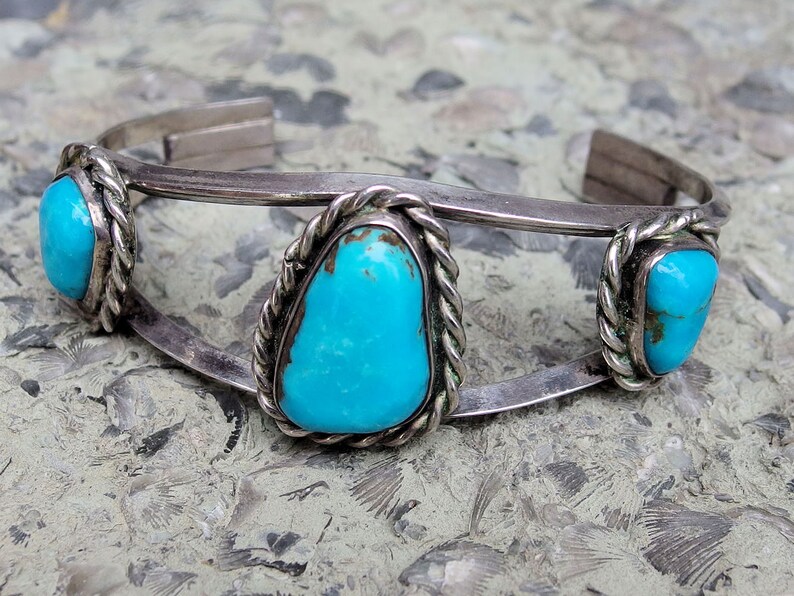 Silver Turquoise Cuff Bracelet Twin Rail Cuff 3 Sky Blue - Etsy