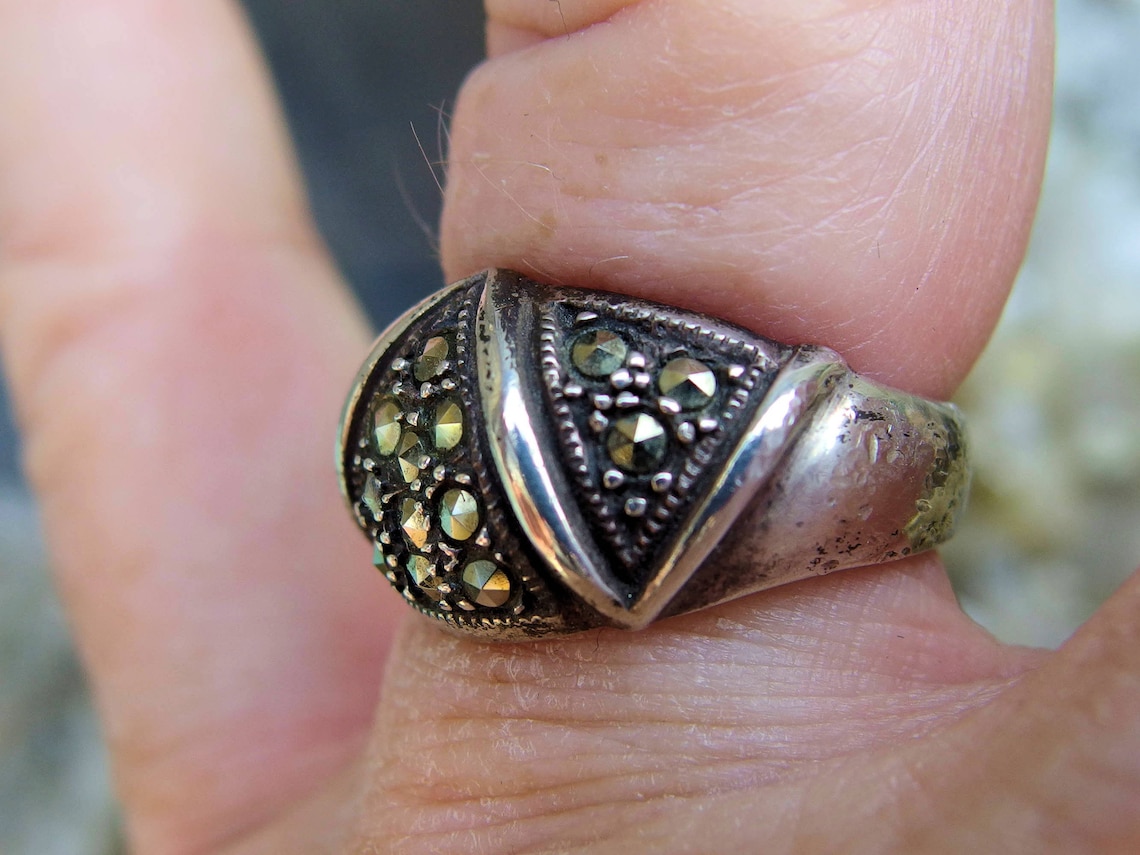 Sterling Silver Marcasite Dome Style Ring Pave Set Stones on - Etsy