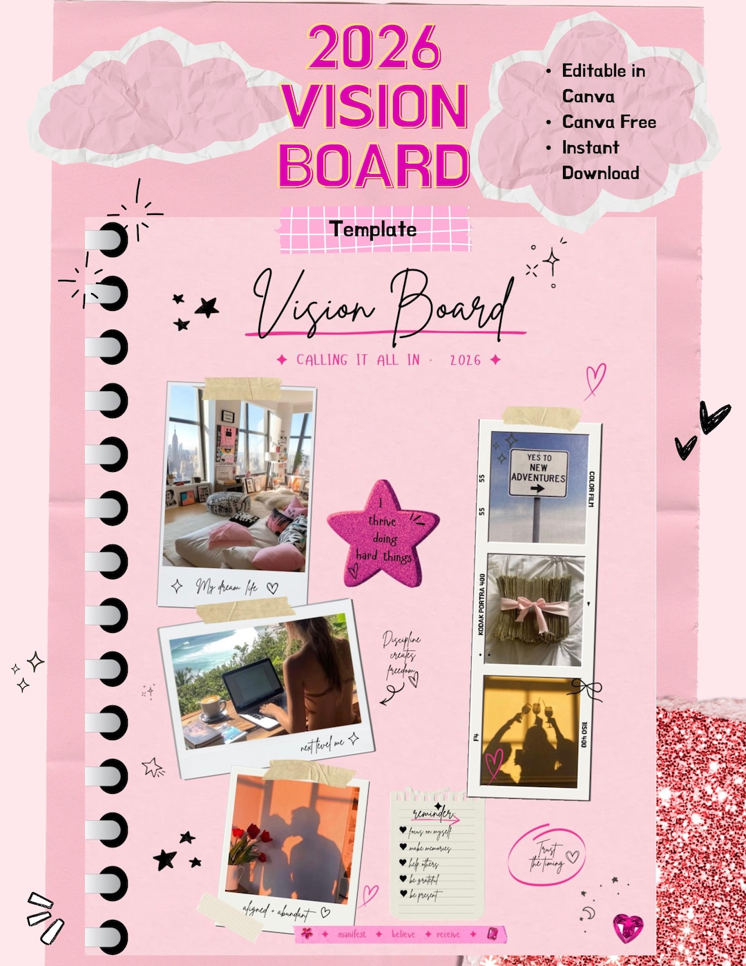 2026 Vision Board Template | Editable Canva Vision Board | Digital ...