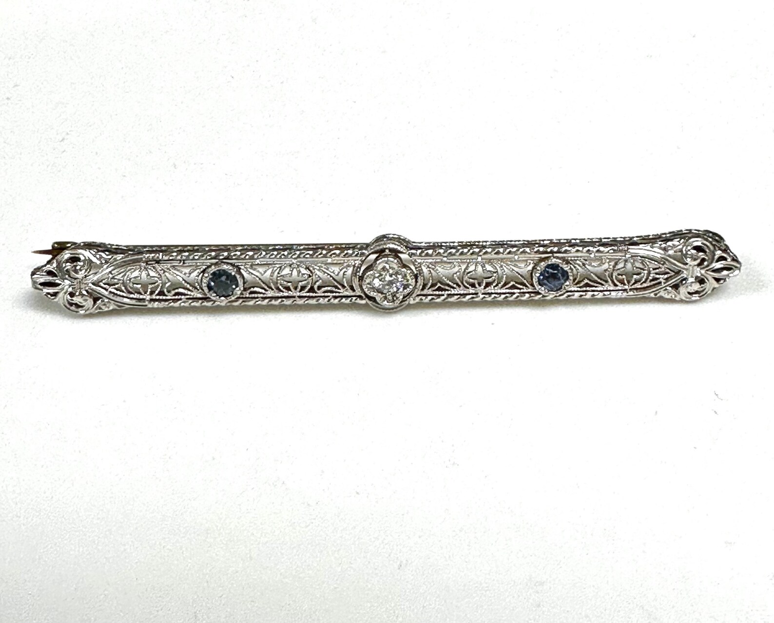Elegant Antique Filigree Bar Pin With Sapphire and Diamond Accents - Etsy
