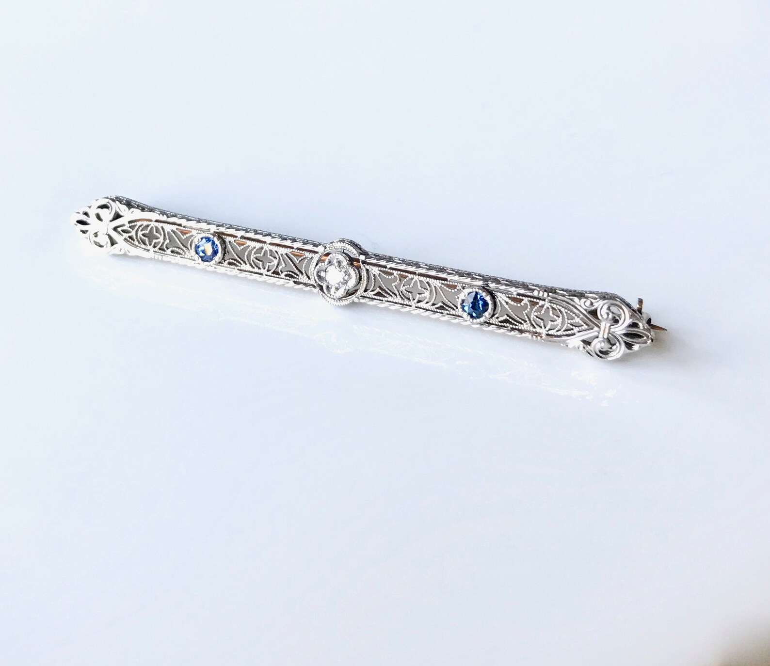Elegant Antique Filigree Bar Pin With Sapphire and Diamond Accents - Etsy