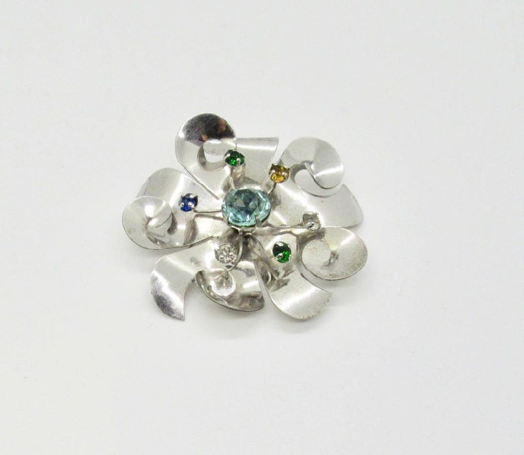 Vintage Sterling Silver Rhinestone Pin - Elegant Rhinestone Brooch - Etsy