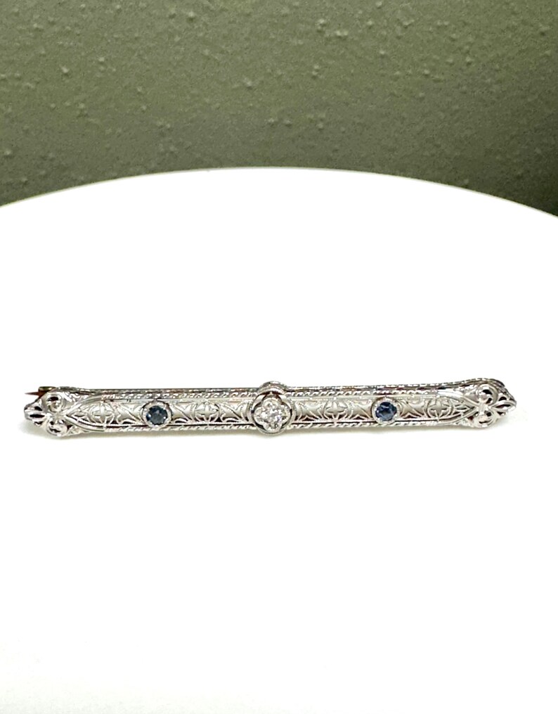 Elegant Antique Filigree Bar Pin With Sapphire and Diamond Accents - Etsy