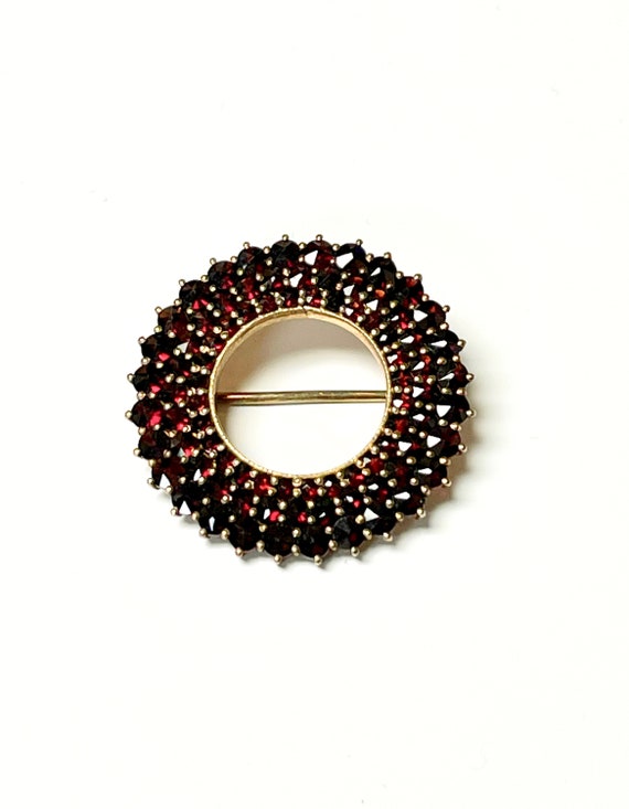 Vintage Garnet Circle Pin Bohemian Cut Garnet Circle… Gem