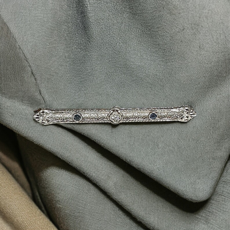 Elegant Antique Filigree Bar Pin With Sapphire and Diamond Accents - Etsy