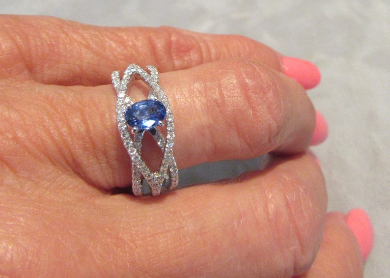 White Gold Blue Sapphire and Diamond Cocktail or Dinner Ring - Etsy