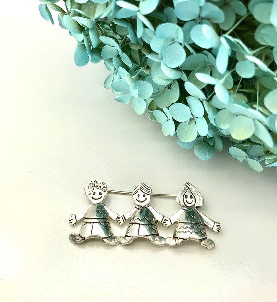 Sterling Silver Pin with Three Children, Children Bro… - Gem