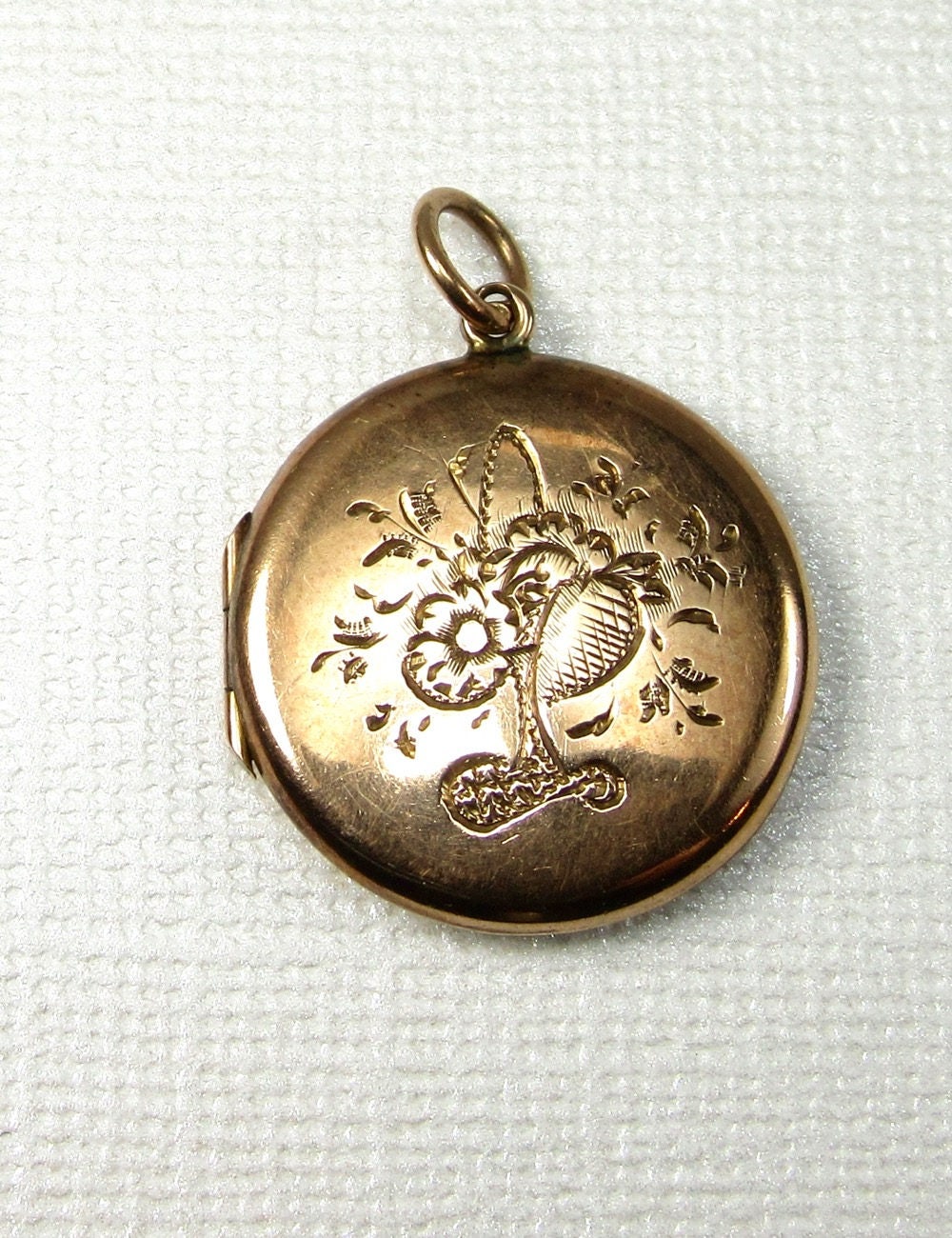 Gold Filled Round Locket with Floral Design, Flower and Bird Design ...