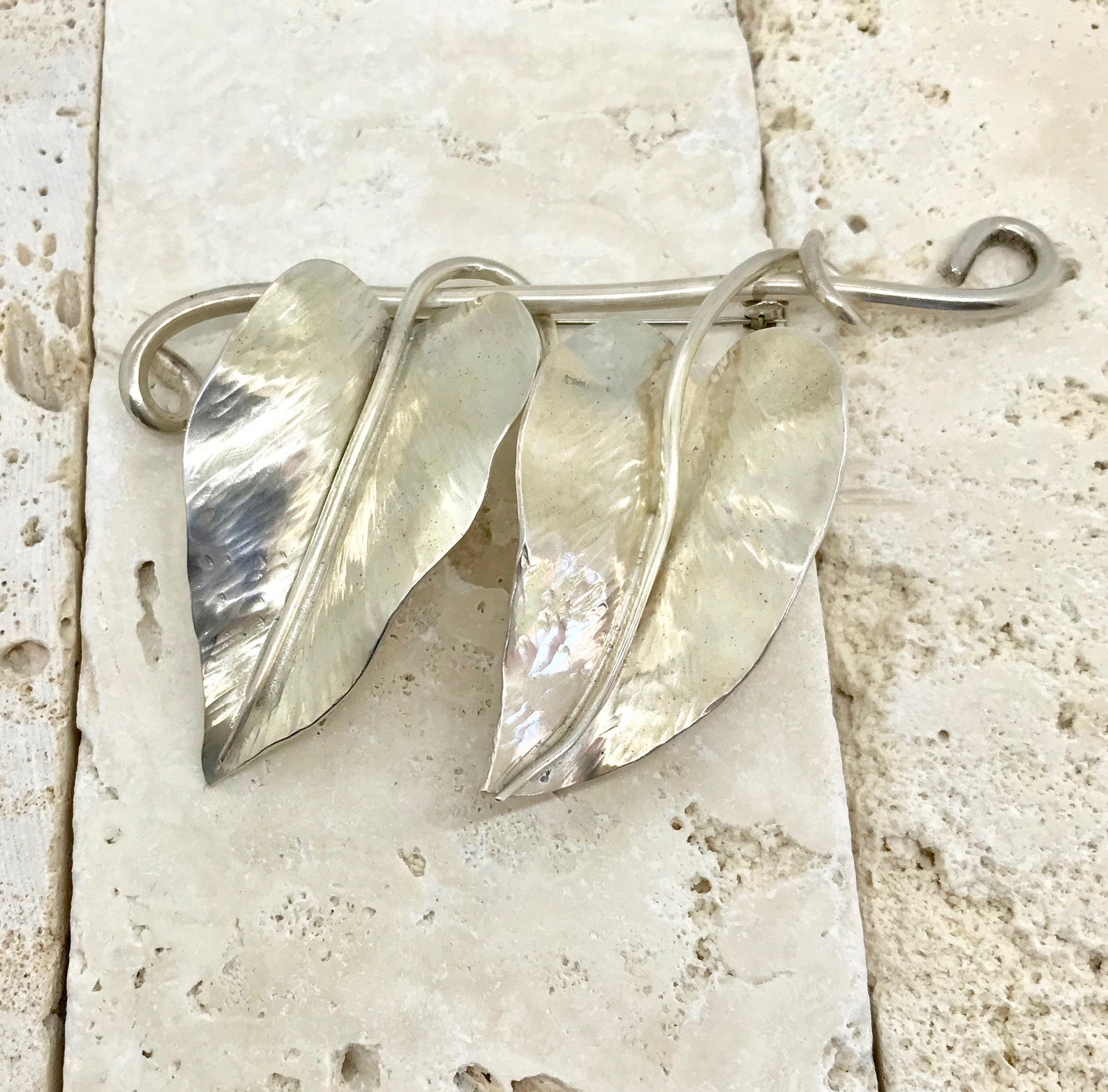 Large Sterling Silver Leaf Pin Vintage Leaf Pin Pin - Etsy