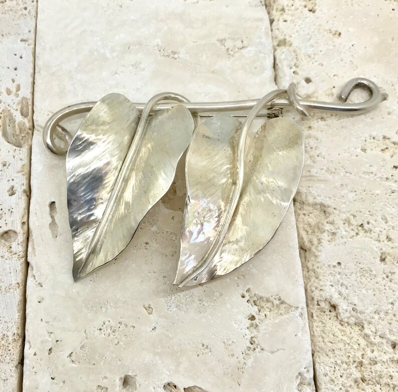 Large Sterling Silver Leaf Pin Vintage Leaf Pin Pin | Etsy