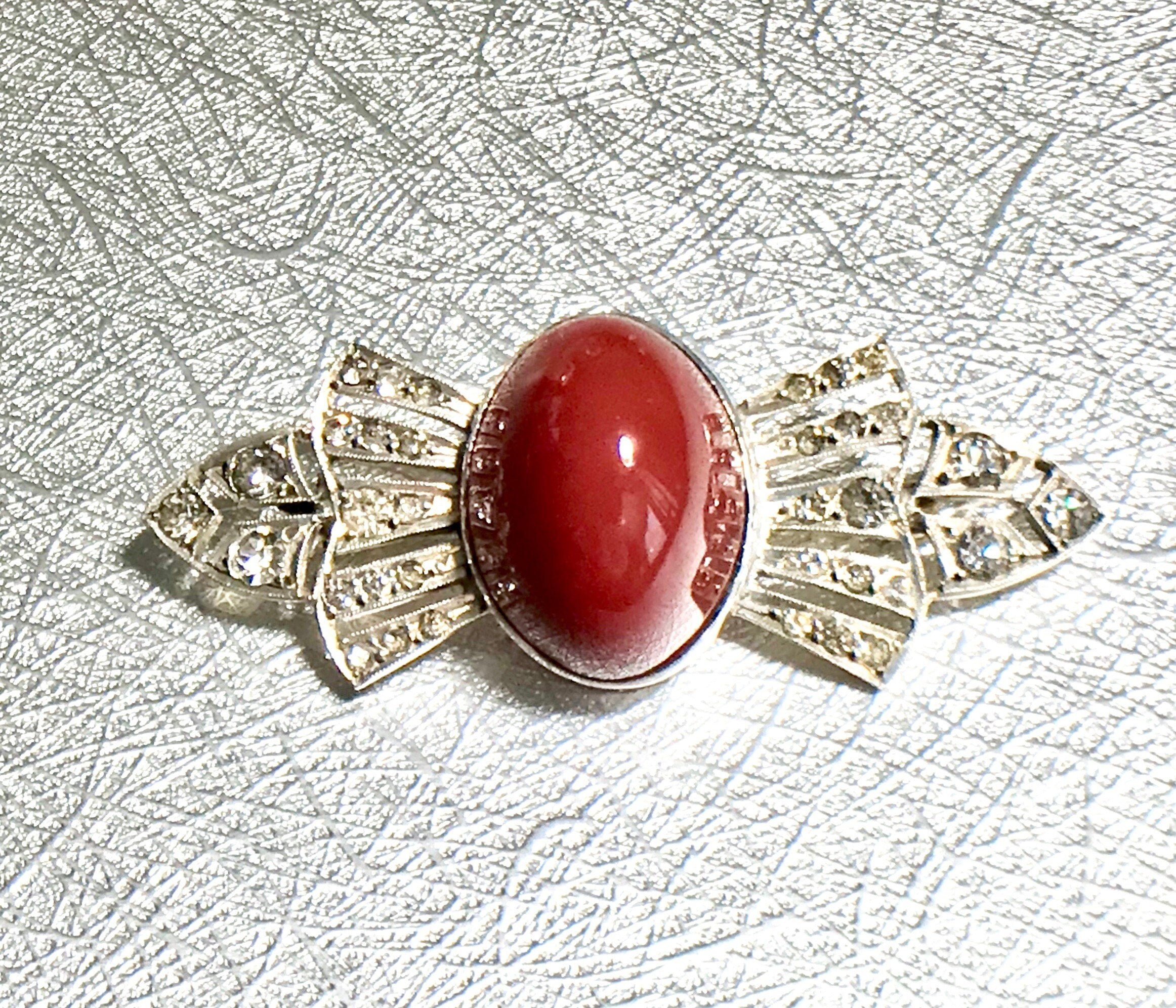 Art Deco Sterling Silver Carnelian Colored and Rhinestone pin, Vintage ...