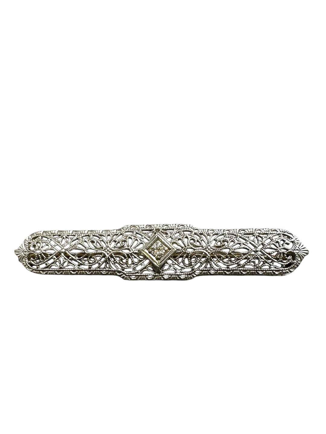 Elegant Edwardian Diamond Filigree Bar Pin in 14K White Gold - Etsy