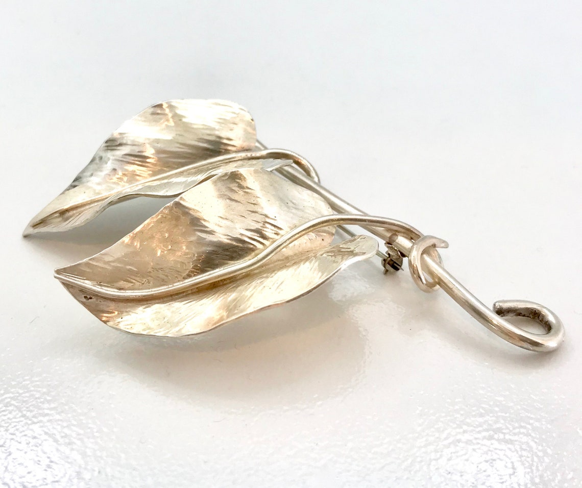 Large Sterling Silver Leaf Pin Vintage Leaf Pin Pin | Etsy