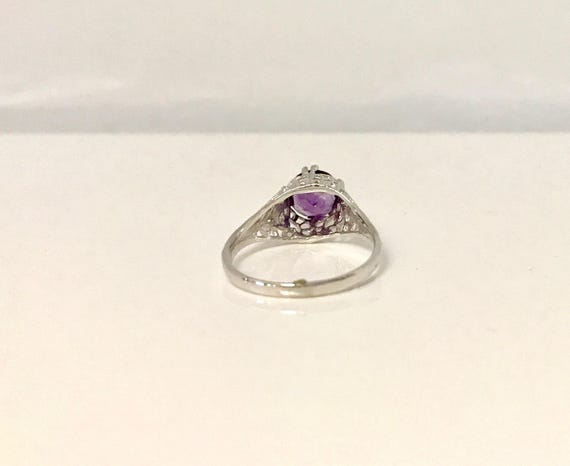 18K White Gold Filigree Amethyst Ring: Vintage Edward… - Gem