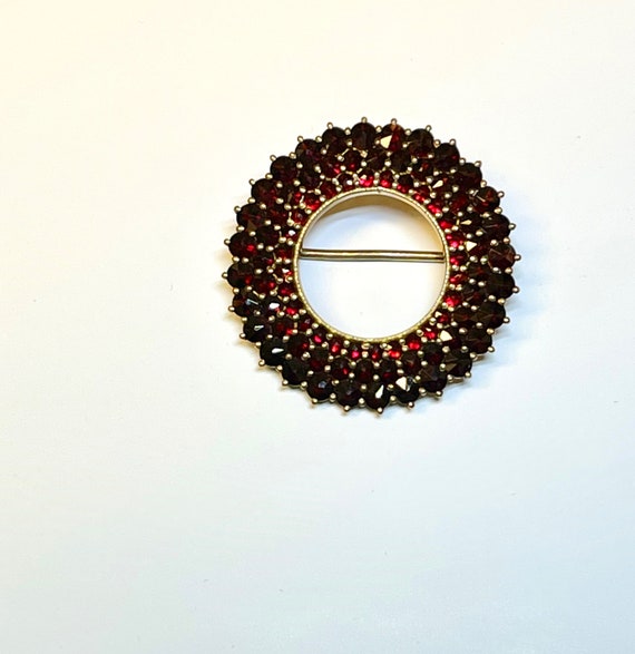 Vintage Garnet Circle Pin, Bohemian Cut Garnet Circle… - Gem