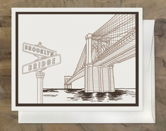 WILLIAMSBURG BRIDGE Note Card Brooklyn Stationery New York | Etsy