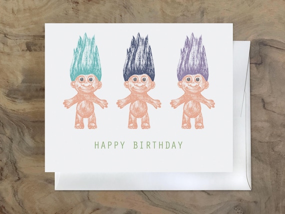 HAPPY BIRTHDAY TROLL Doll Card. Cute Adorable Birthday Card. | Etsy