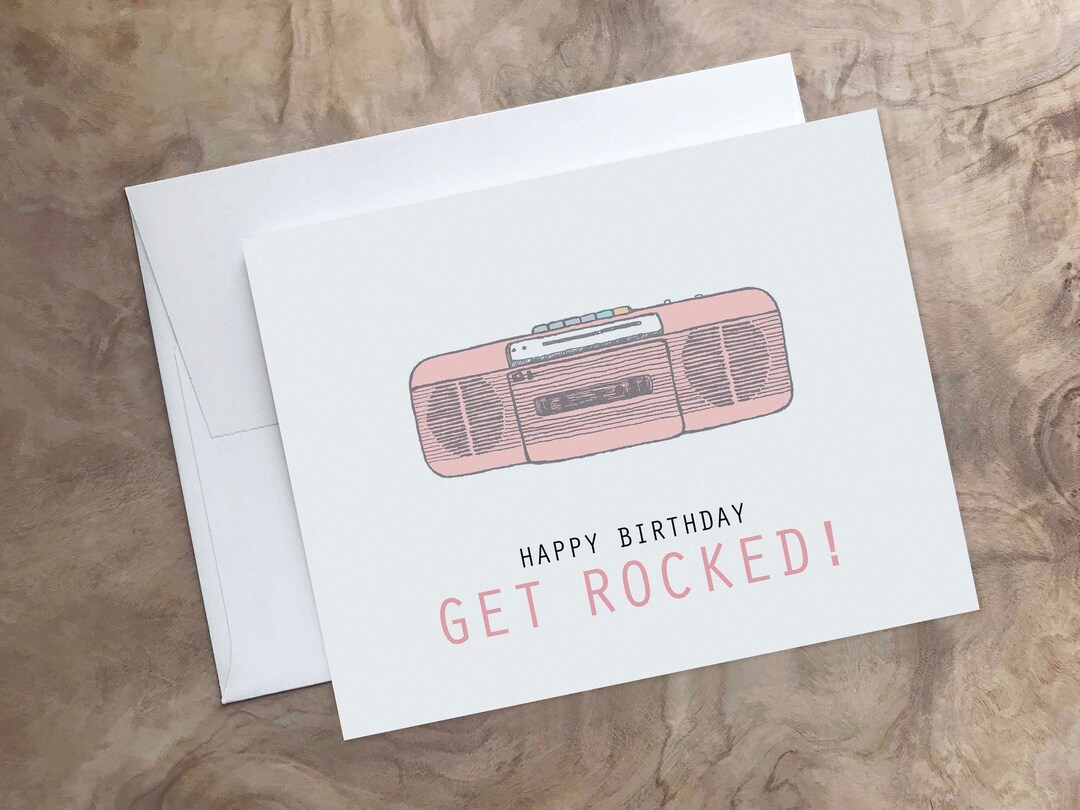 Pink Boom Box Card, Rocker Birthday Card. 1980s Bday Card. 90s ...