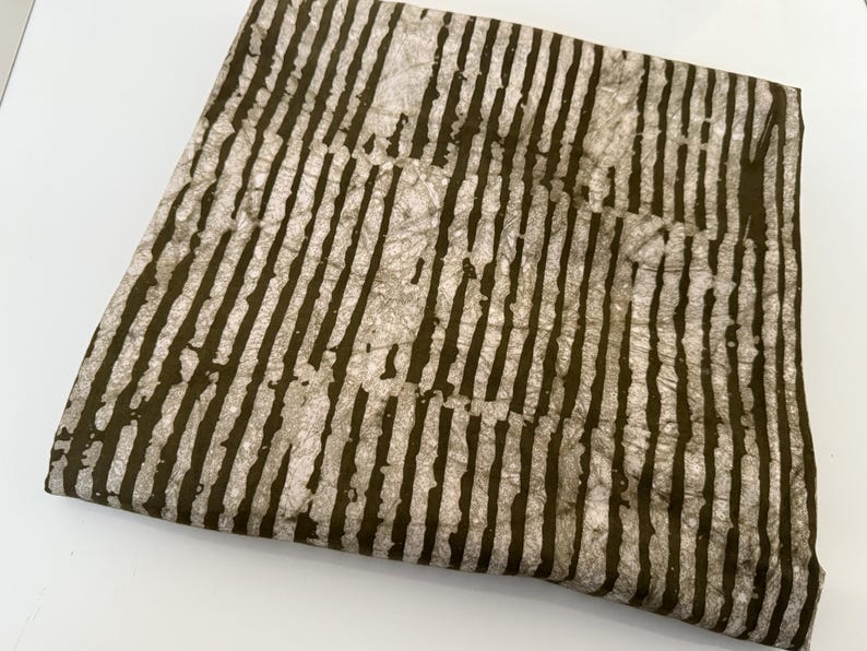 Hand-dyed Adire Batik Fabric, Olive Green White Stripes, Nigerian ...