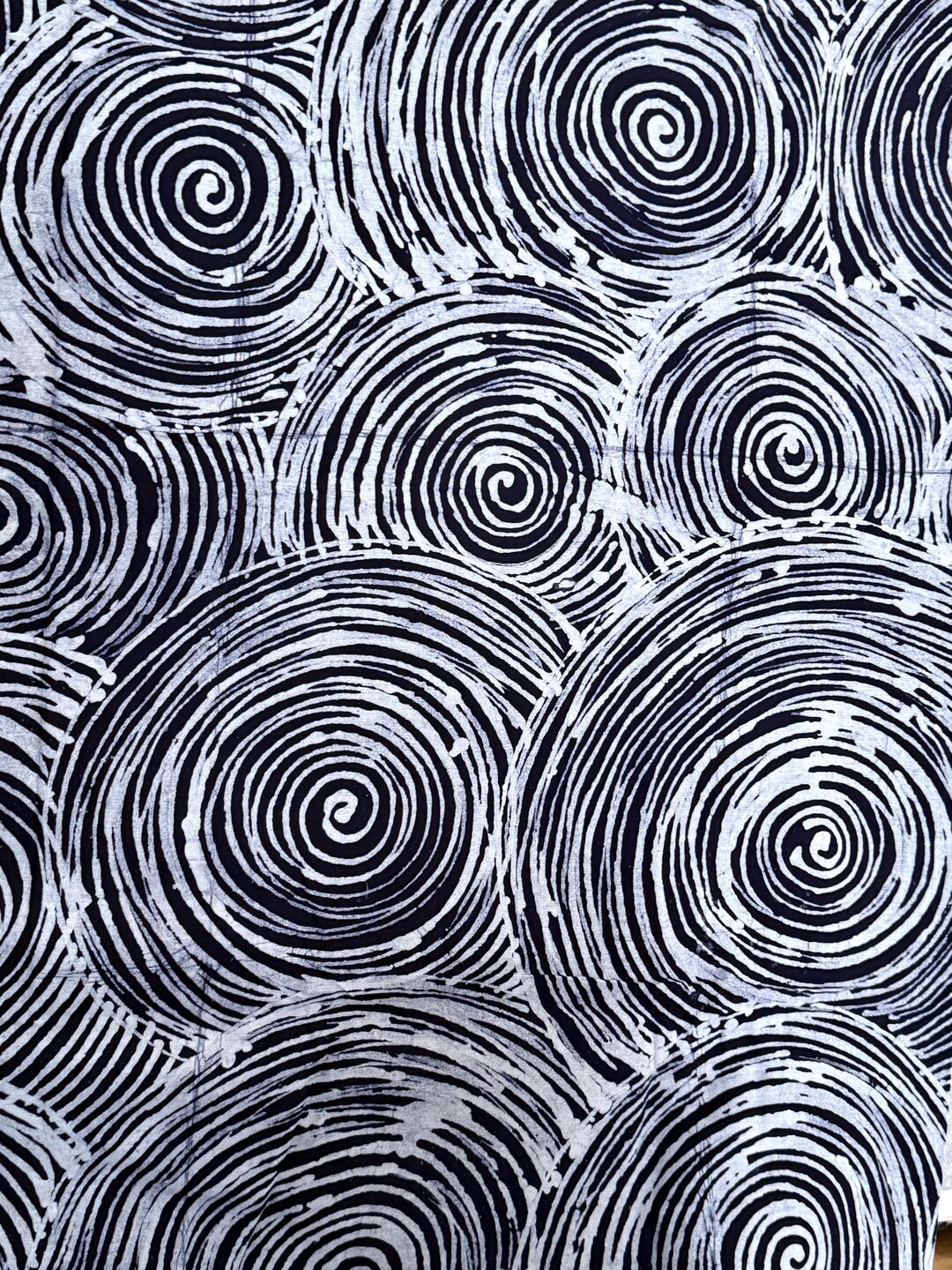 Handmade Adire Batik Fabric, Black White Spiral Funtua Cotton, African ...