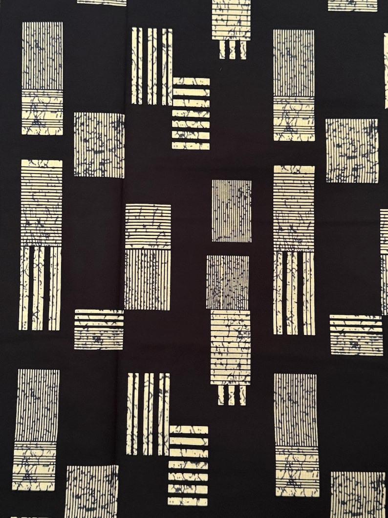African Wax Print Fabric, Black Cream Geometric Cotton, Modern Ankara ...