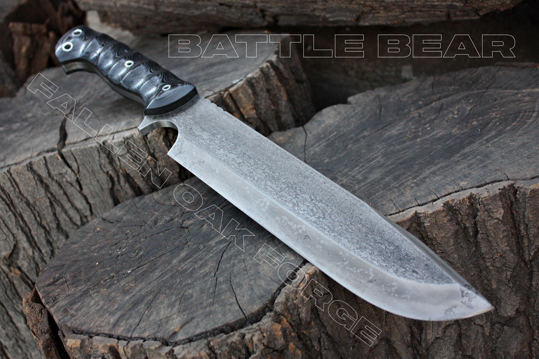 Handmade Fallen Oak Forge FOF Battle Bear full tang camp and survival knife