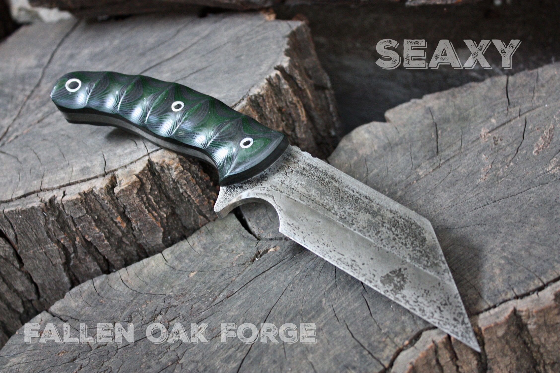 Handmade Fallen Oak Forge FOF Seaxy working, hunting and survival knife