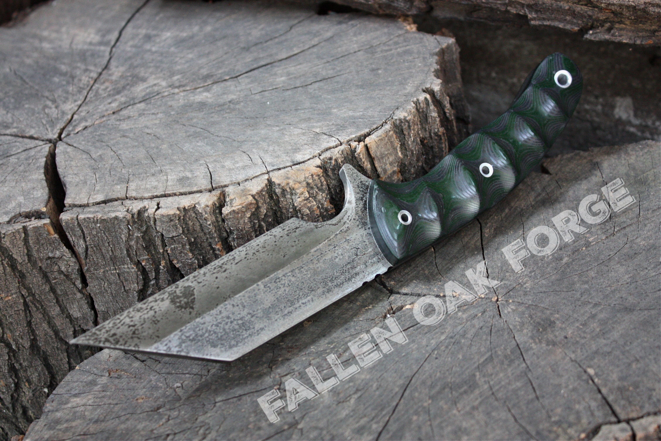 Handmade Fallen Oak Forge FOF Seaxy working, hunting and survival knife