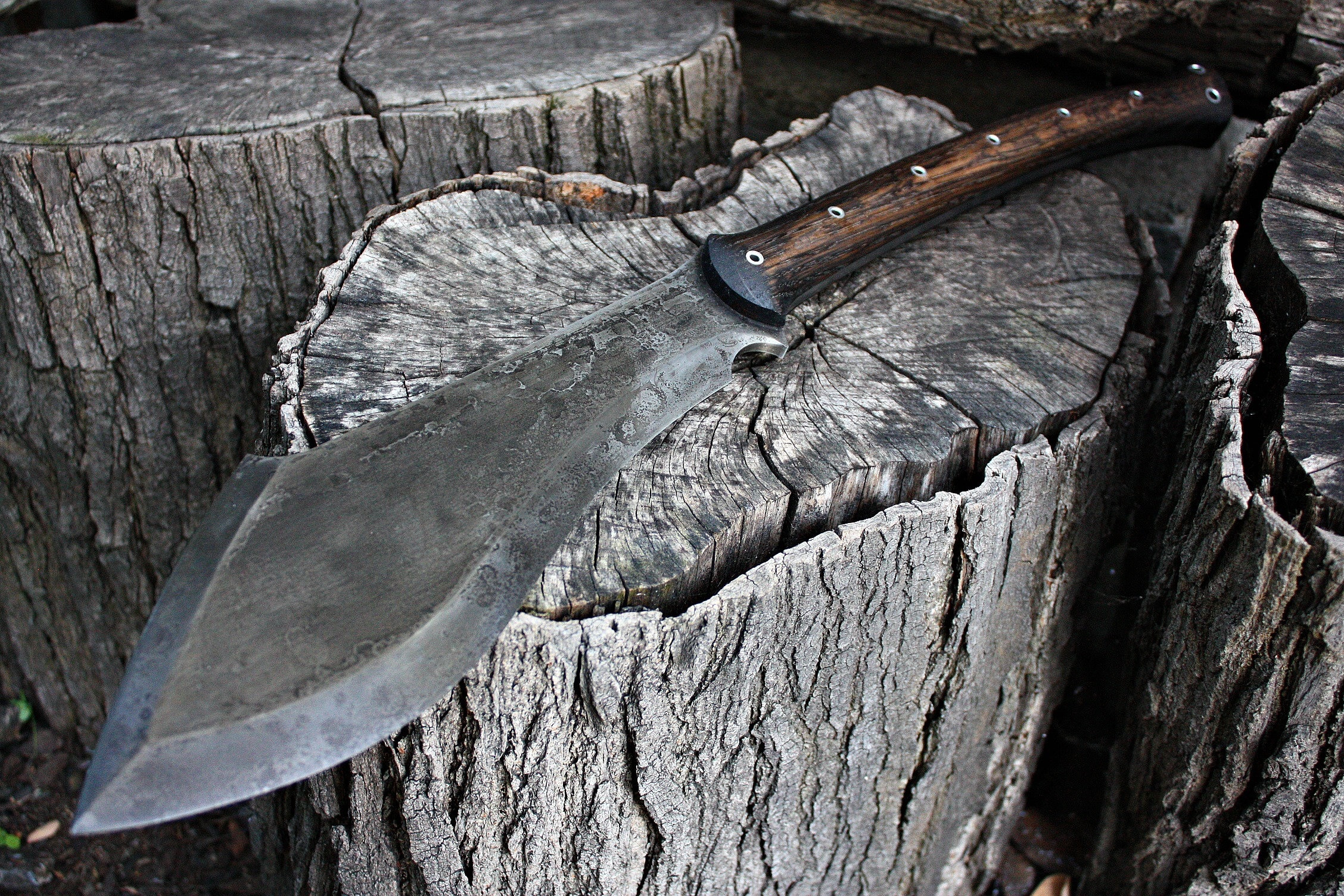 Handcrafted Dire Fulcrum survival, bushcraft, full tang kukri based chopper