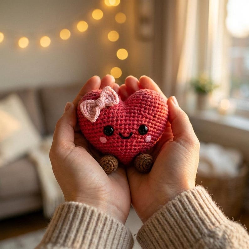 Crochet Heart Pattern PDF – Amigurumi Plushie With Face, Bow (digital ...