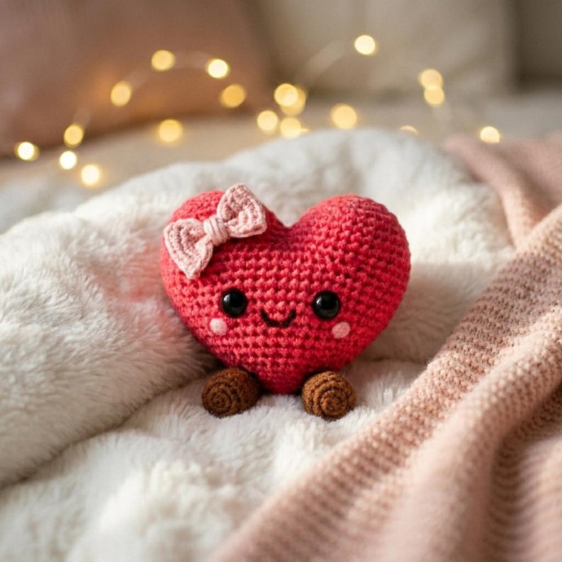 Crochet Heart Pattern PDF – Amigurumi Plushie With Face, Bow (digital ...