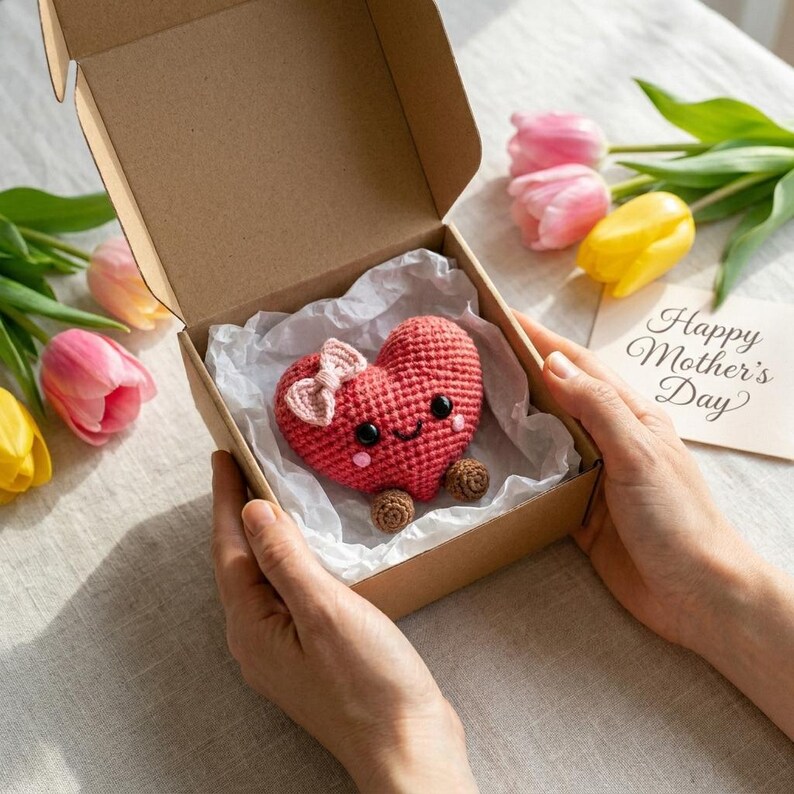 Crochet Heart Pattern PDF – Amigurumi Plushie With Face, Bow (digital ...