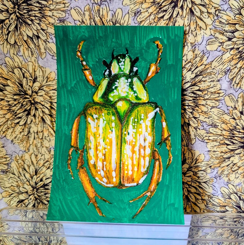 Jewel Scarab | Original Art | Insect Drawing | Color Pencil on Paper ...