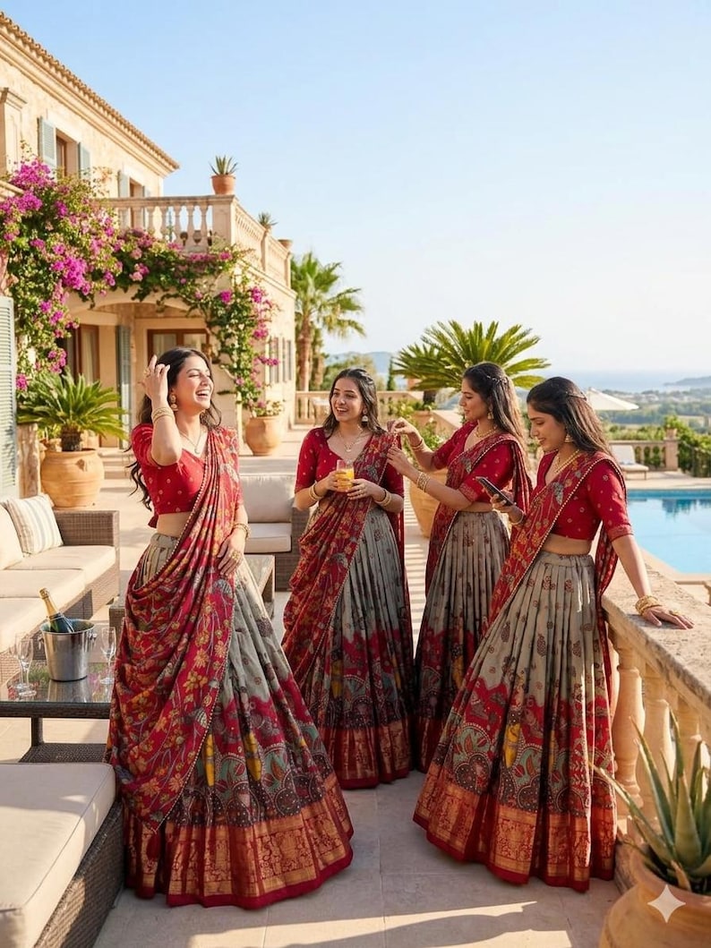 South Indian Lehenga Choli, Half Saree Style Outfit, Traditional Langa ...