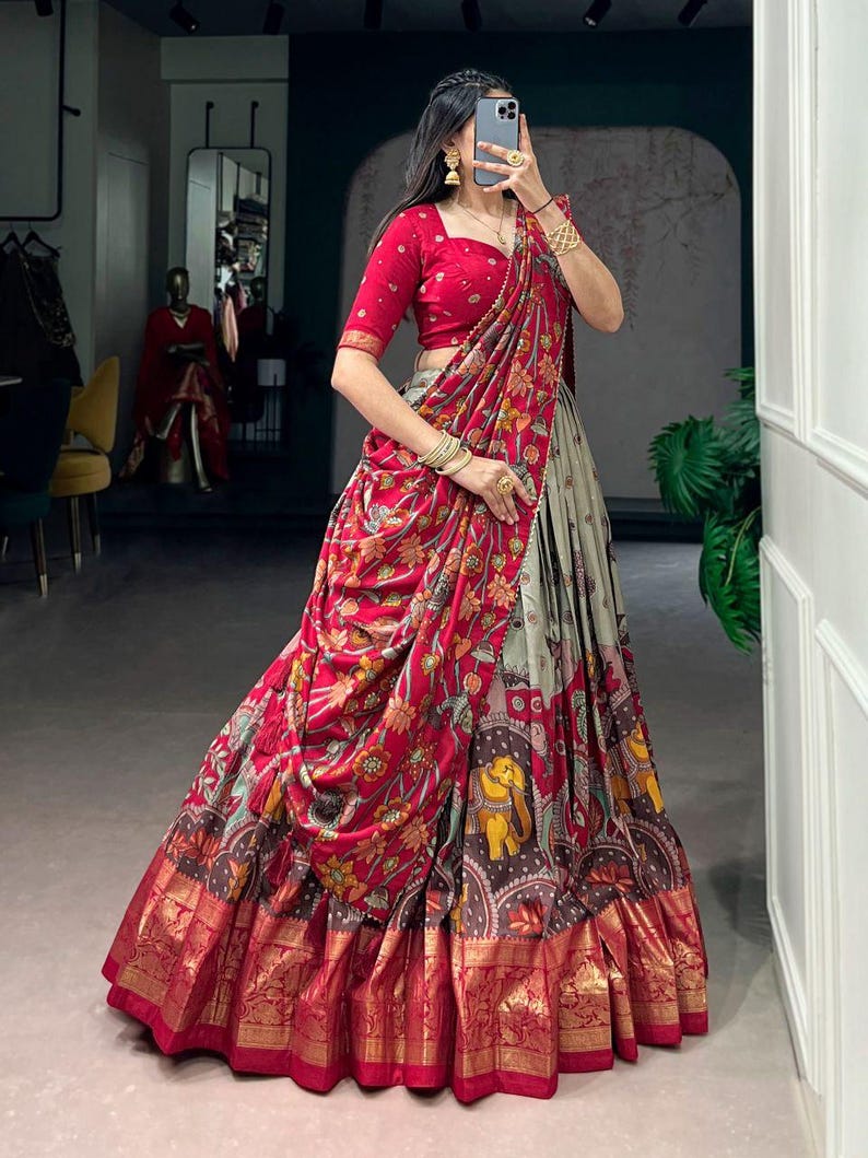 South Indian Lehenga Choli, Half Saree Style Outfit, Traditional Langa ...