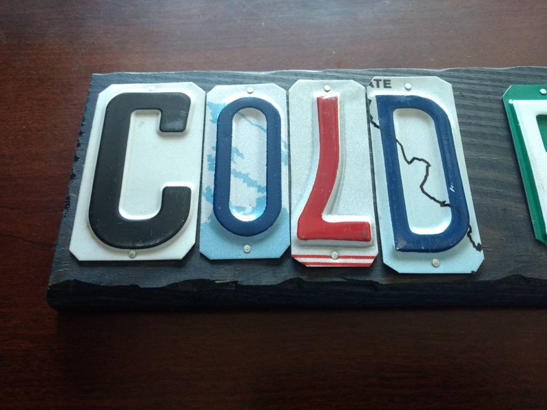 COLD BEER Sign made with recycled license plates. | Etsy