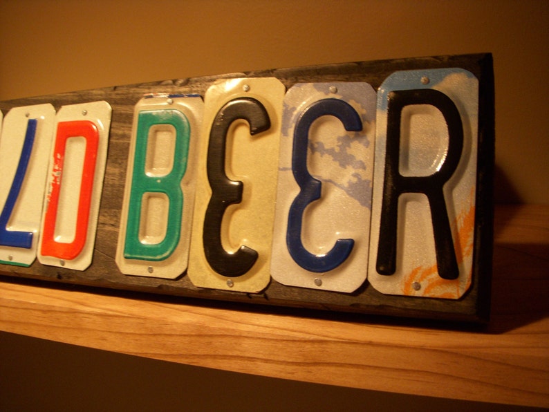 COLD BEER Sign made with recycled license plates. | Etsy