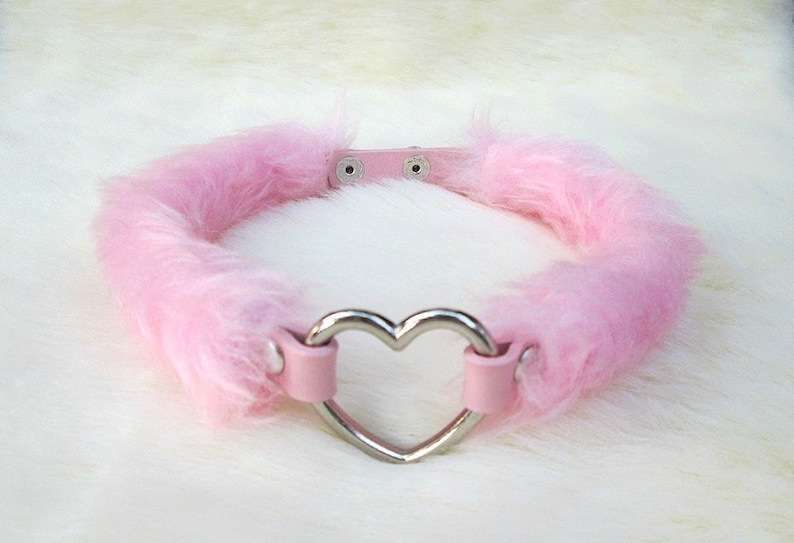 Fluffy Pink Choker Collar Pastel Goth Faux Fur Choker Heart Etsy