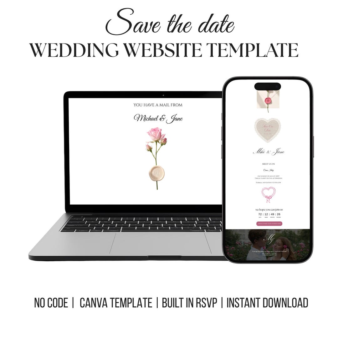 Save the Date Website Template Rose and Ivory Digital Invitation With ...