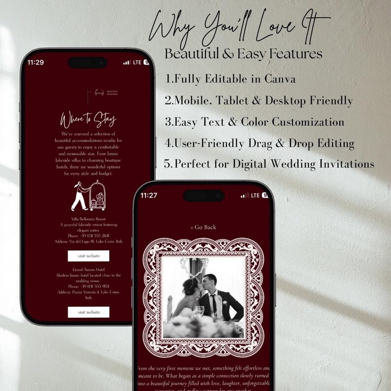 Old Money Wedding Website Template With RSVP: Classic Burgundy Ivory ...