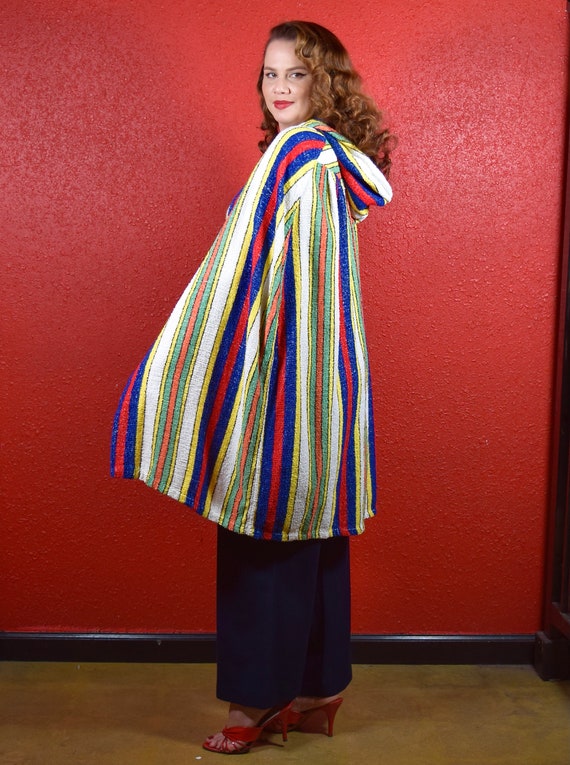 1940s 50s Terry Cloth Hooded Stripe Cape - Gem